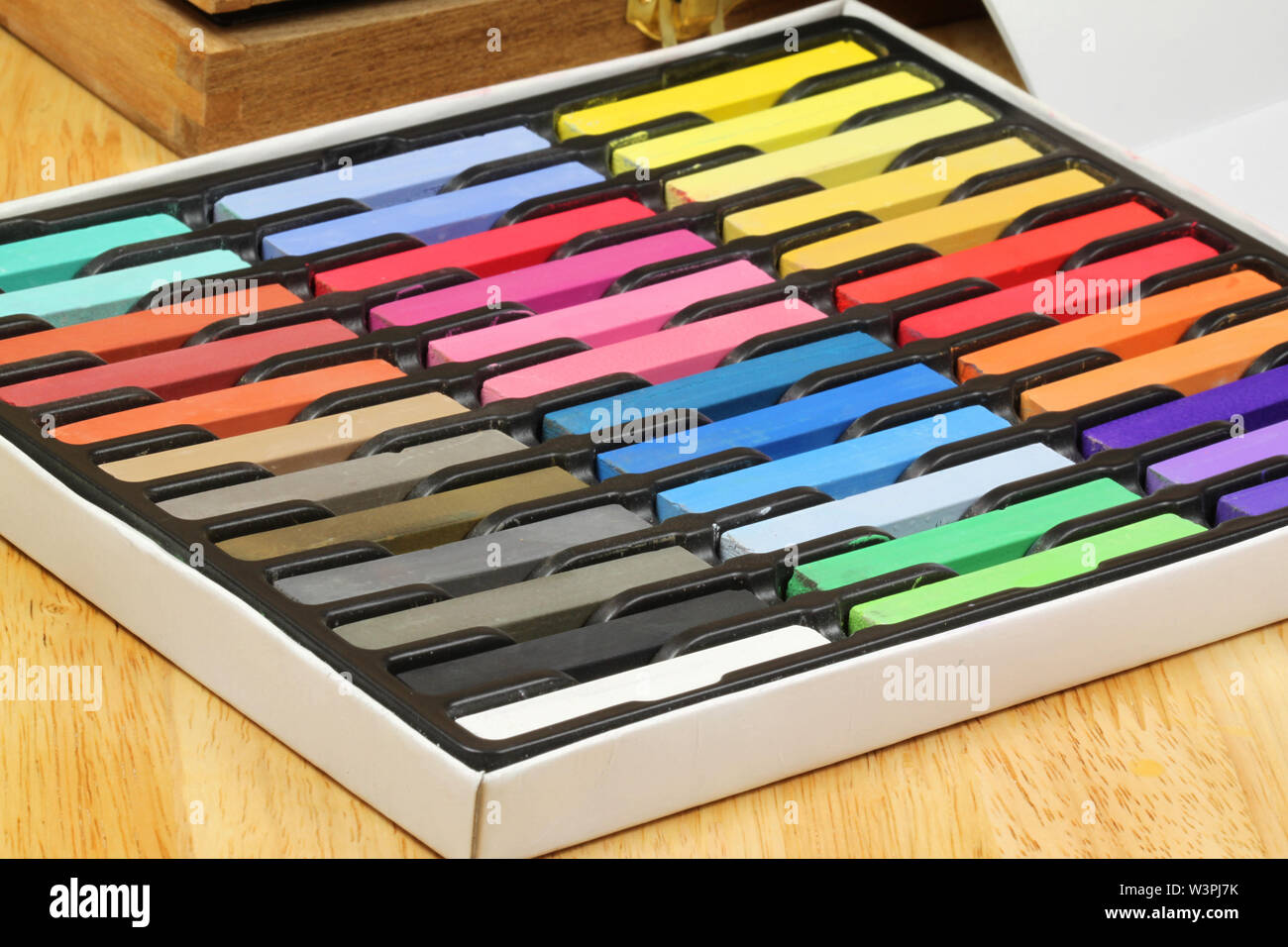 Colorful chalk pastel set in box - multicolored crayons Stock Photo - Alamy