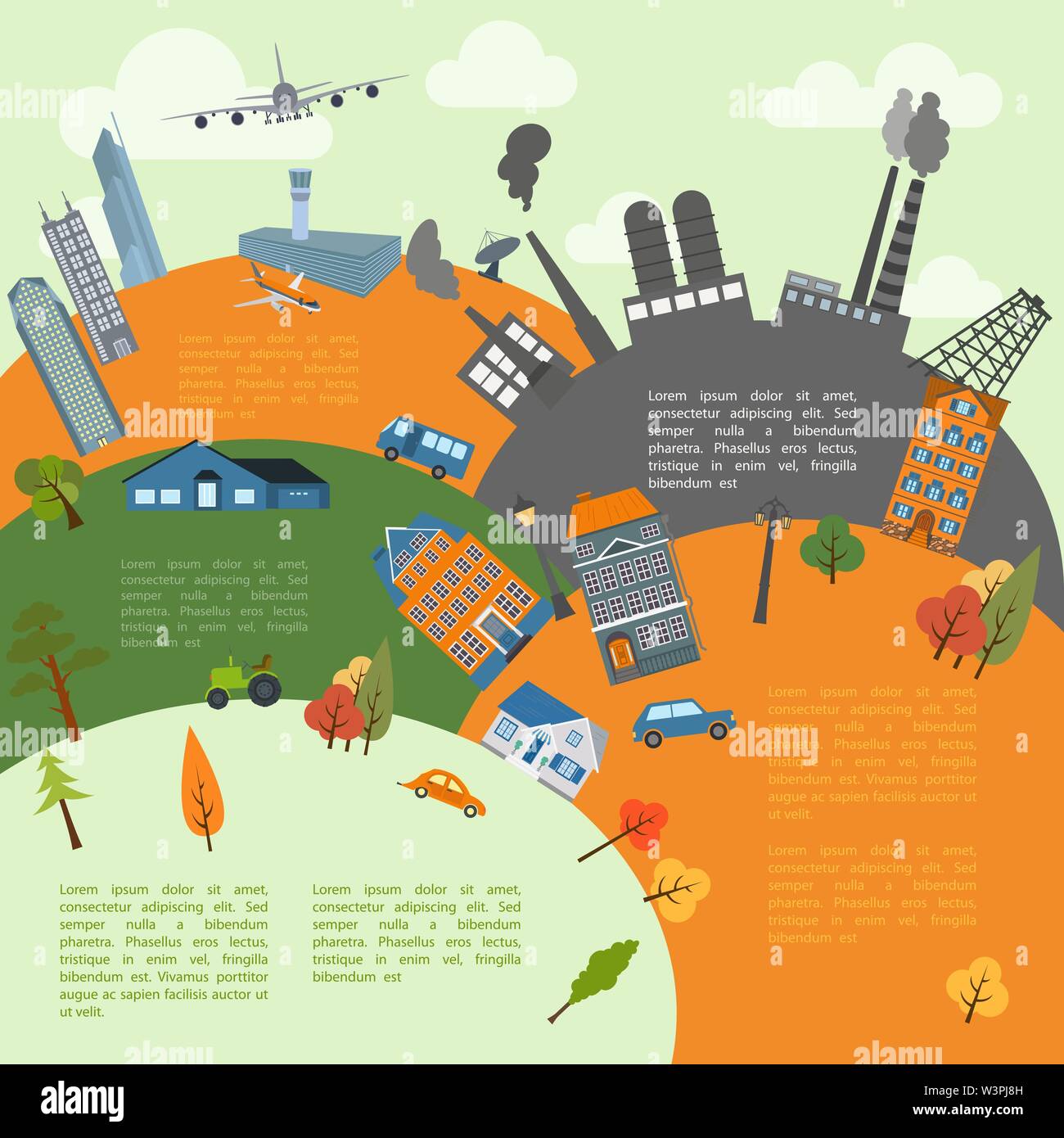 Cityscape conceptual graphic template. Urban, countryside, industrial ...