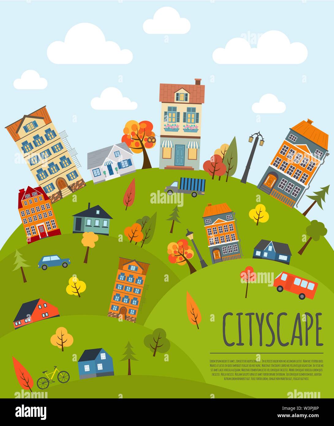 Cityscape conceptual graphic template. Urban, countryside, industrial ...