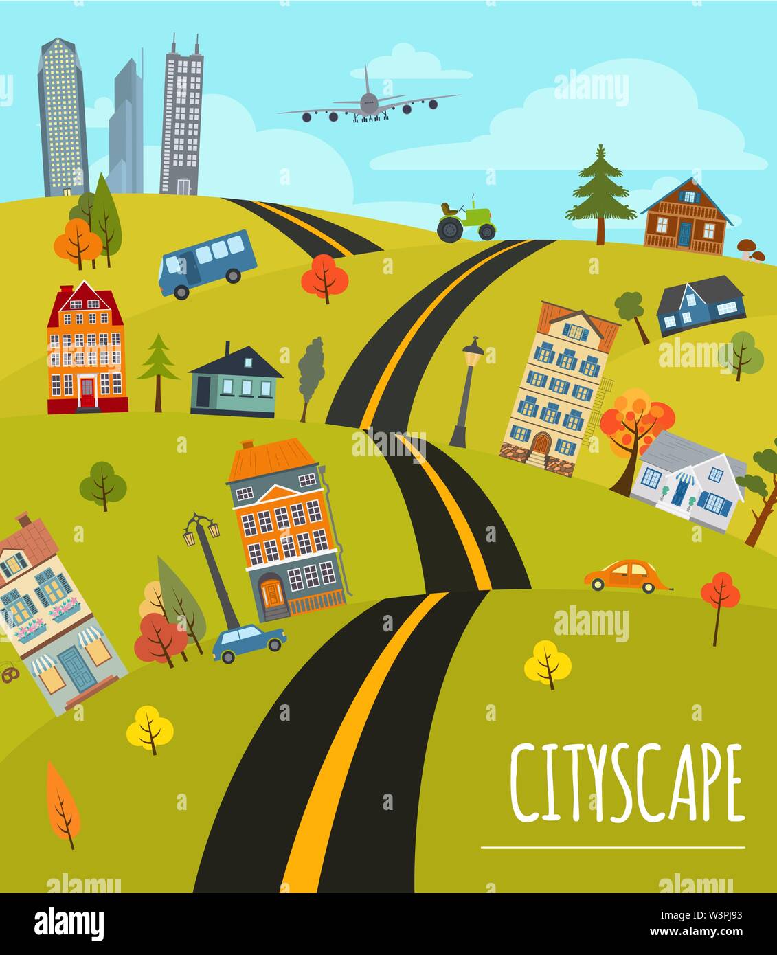 Cityscape conceptual graphic template. Urban, countryside, industrial ...