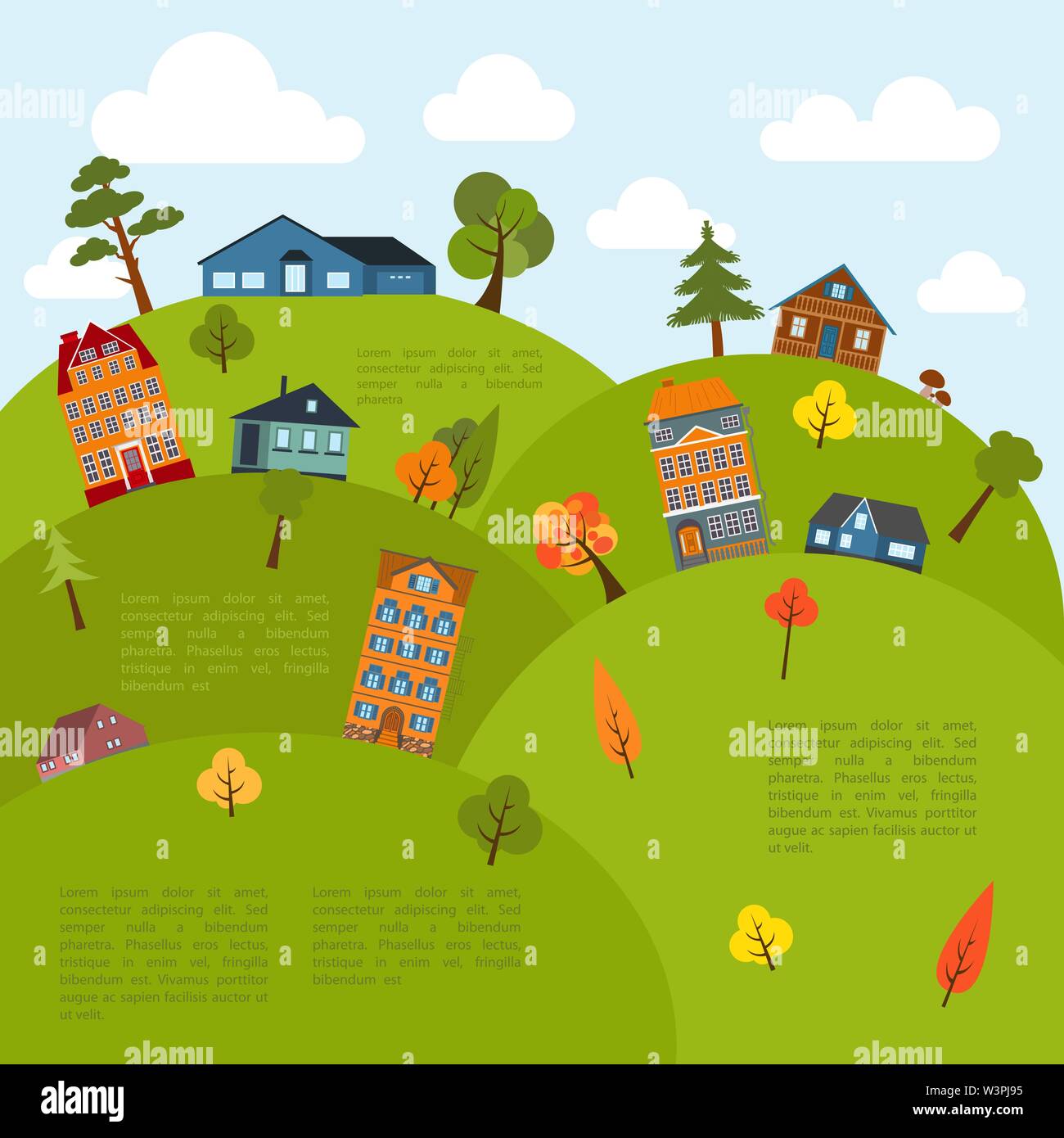 Cityscape conceptual graphic template. Urban, countryside, industrial ...