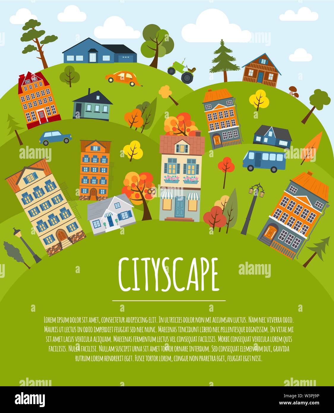Cityscape conceptual graphic template. Urban, countryside, industrial ...