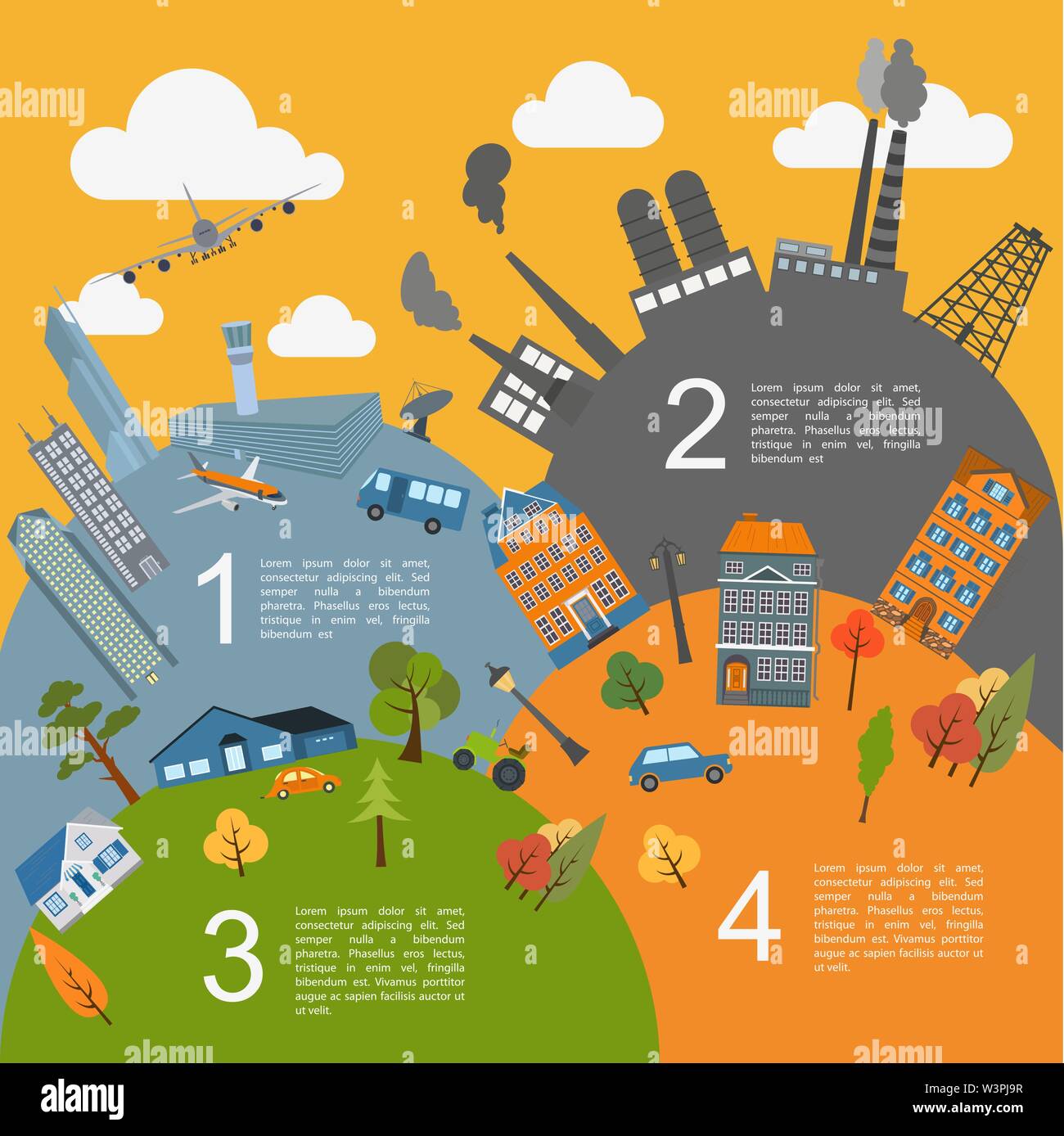 Cityscape conceptual graphic template. Urban, countryside, industrial ...