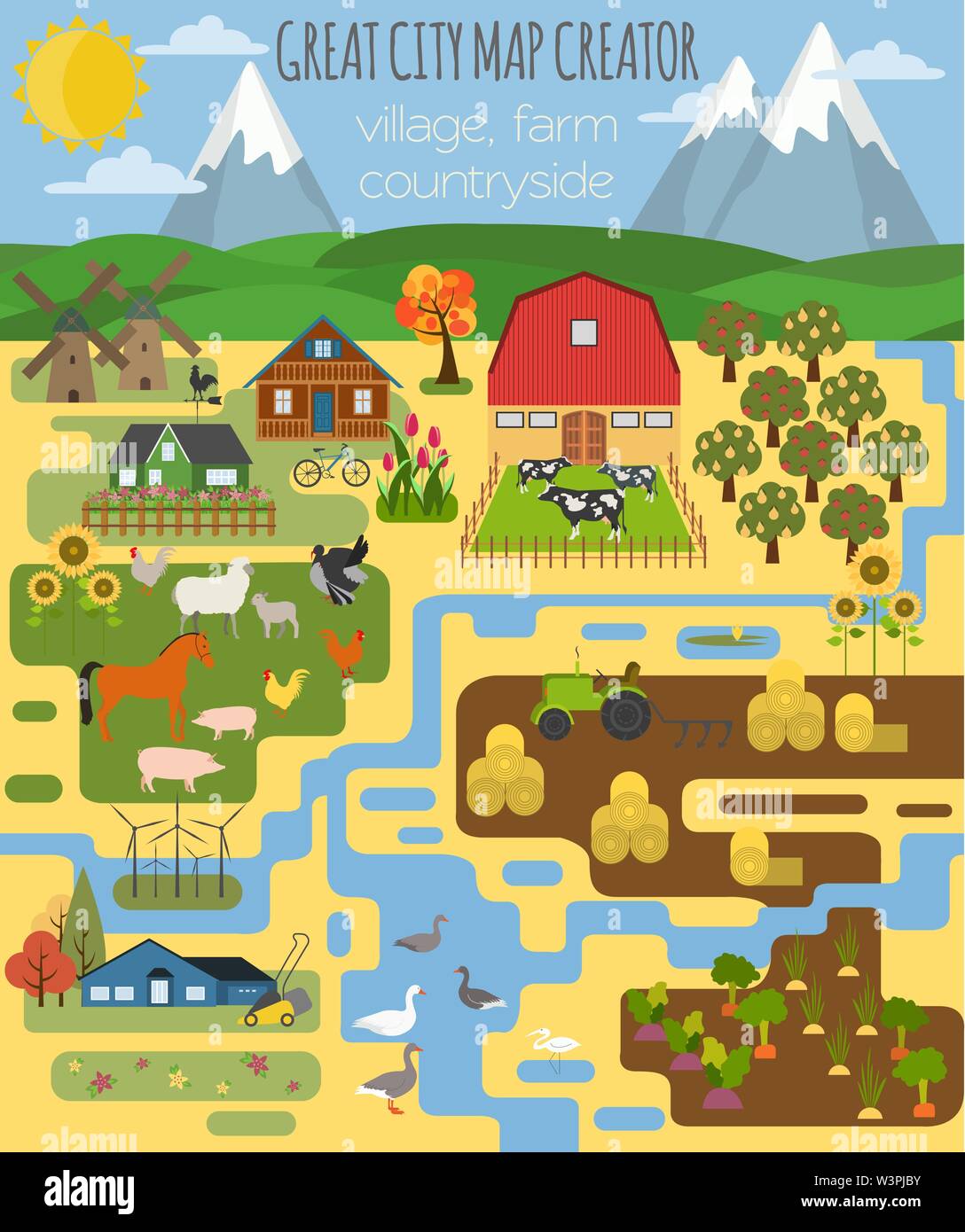 Great city map creator. Village, farm, countryside, agriculture. Make ...