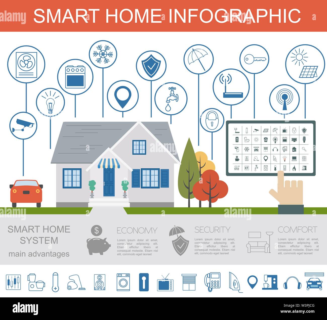 Eco friendly smart house concept. Infographic template. Flat style ...