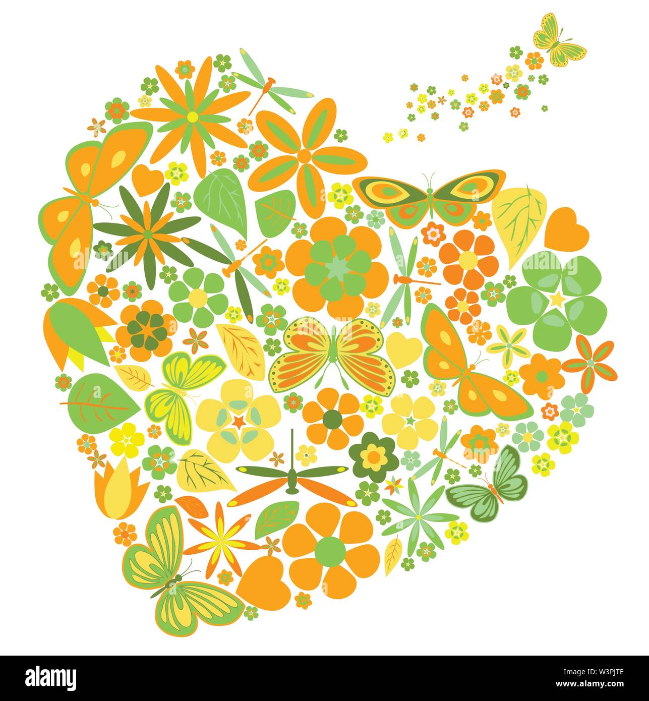 Holiday heart with flowers and butterflies. Vector illustration Stock ...