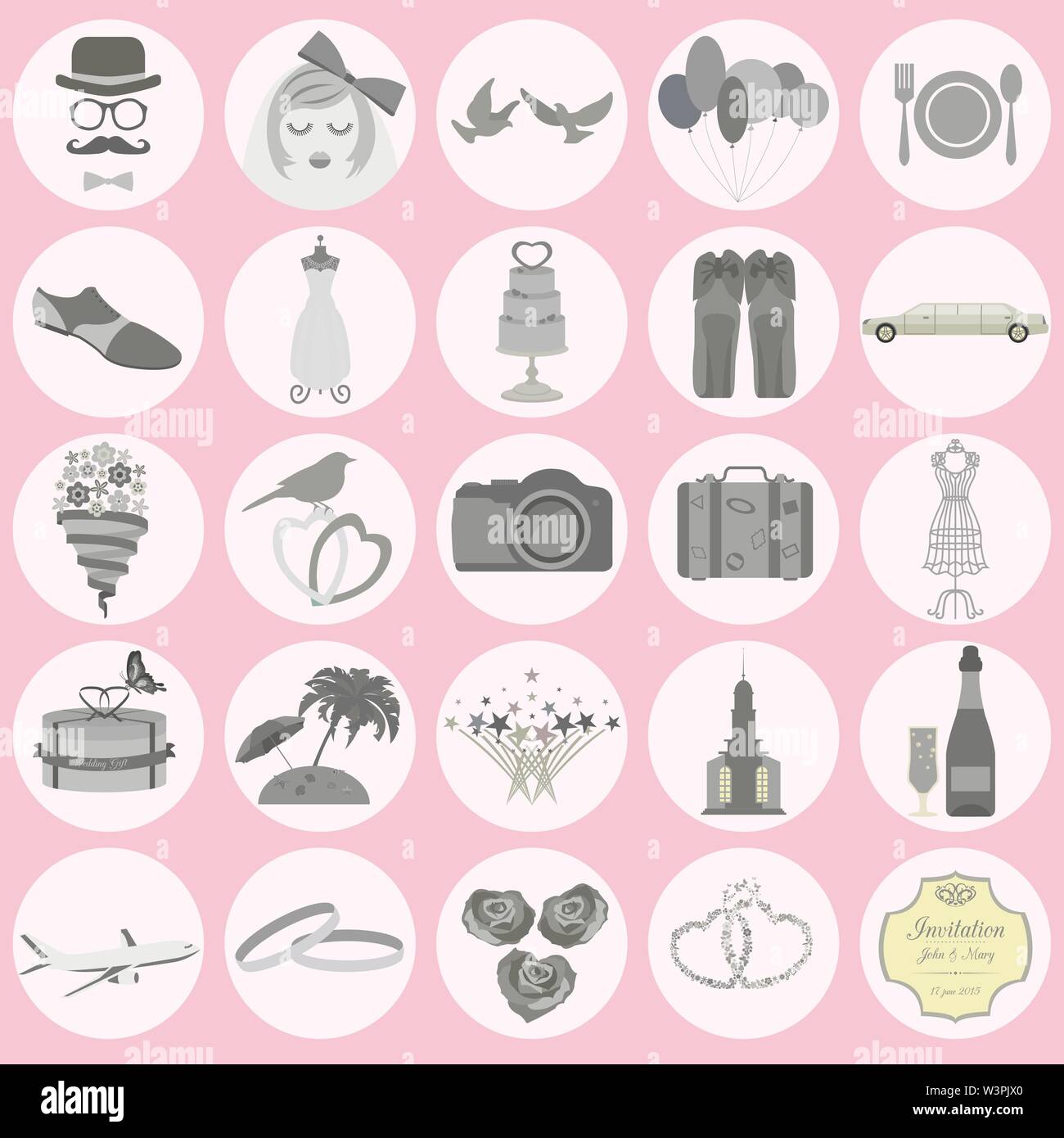 Set of vintage wedding, fashion style and travel elements icons. Vector ...
