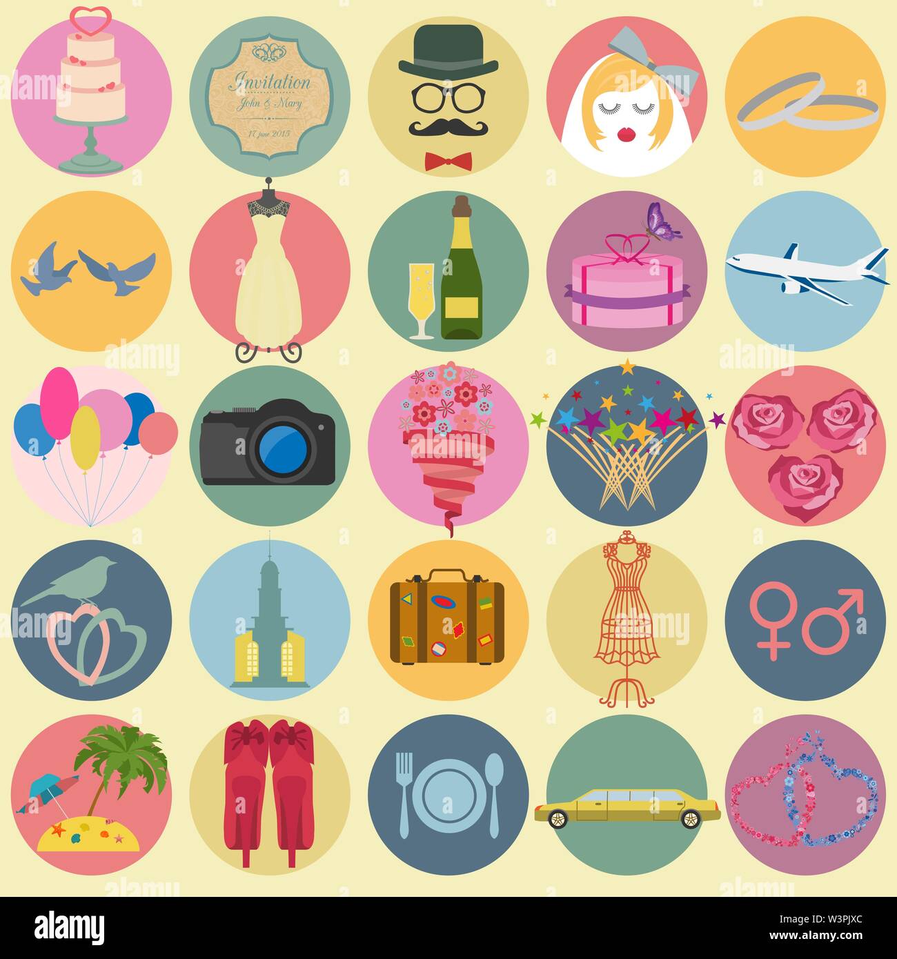 Set of vintage wedding, fashion style and travel elements icons. Vector ...