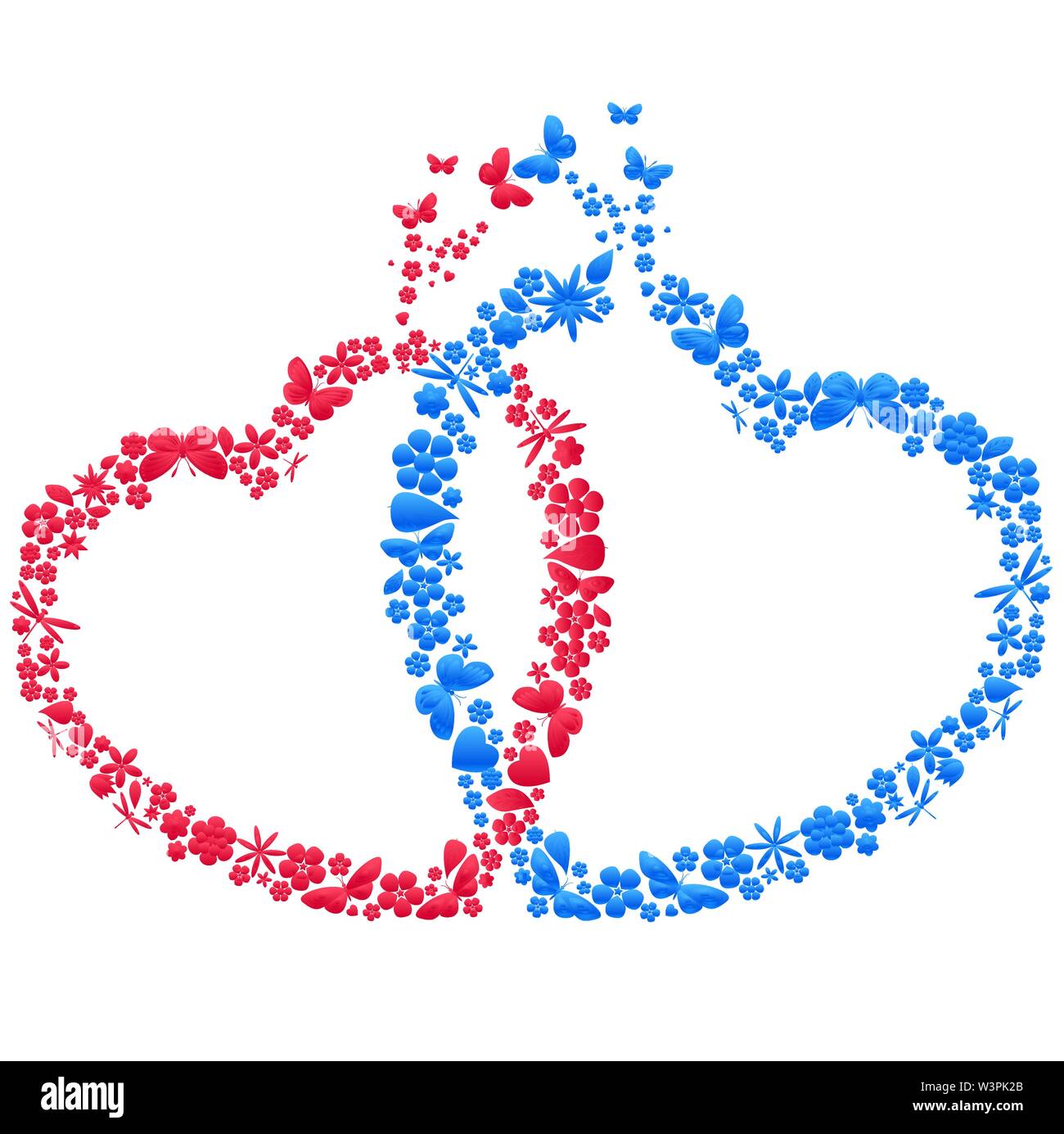 Two heart with flowers and butterflies. Vector illustration Stock ...