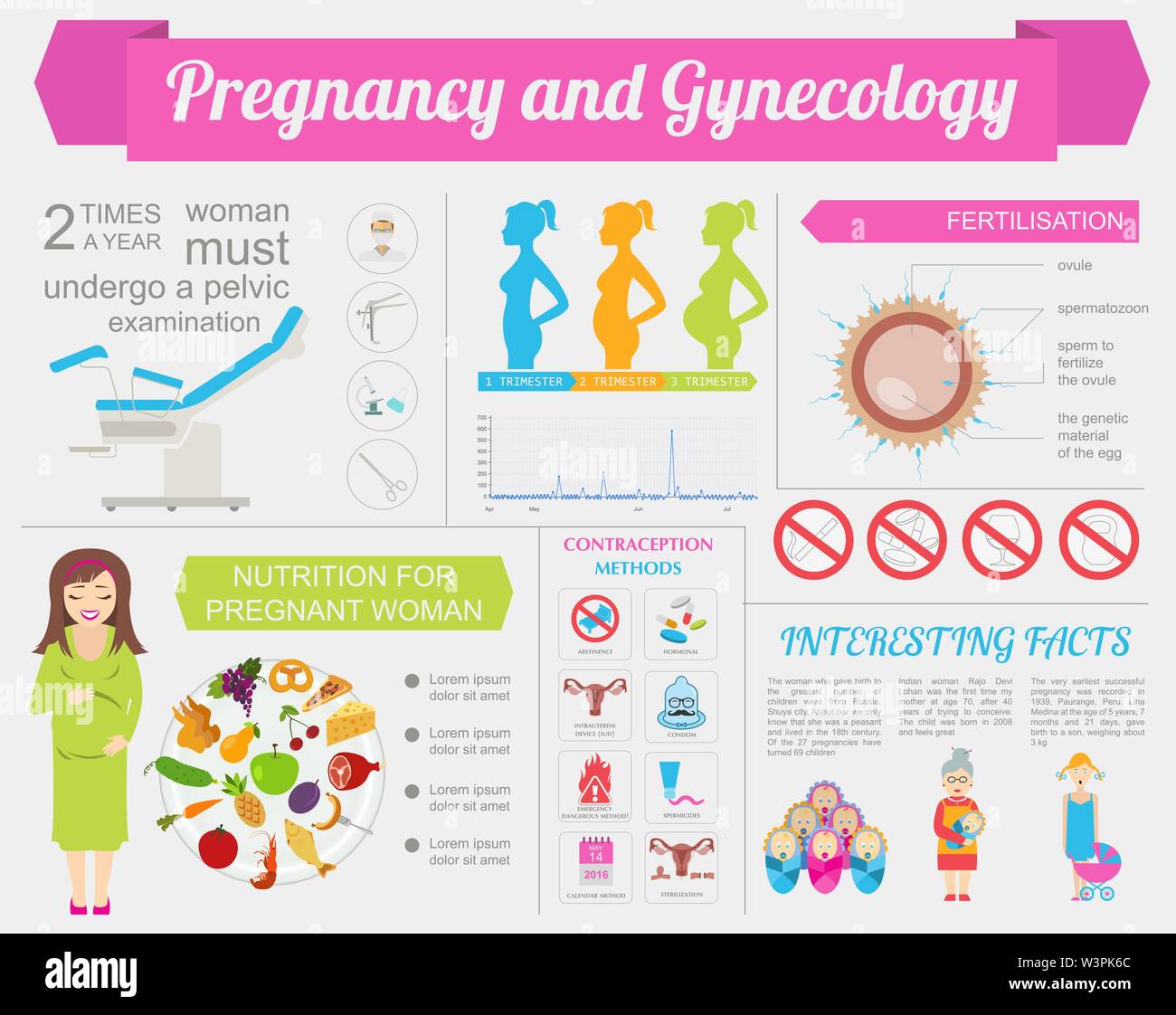 Gynecology and pregnancy infographic template. Motherhood elements ...
