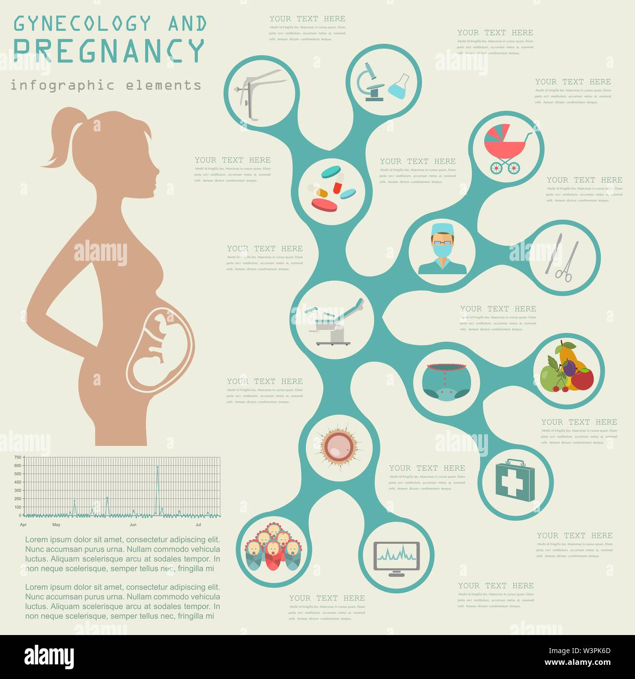 Gynecology and pregnancy infographic template. Motherhood elements ...