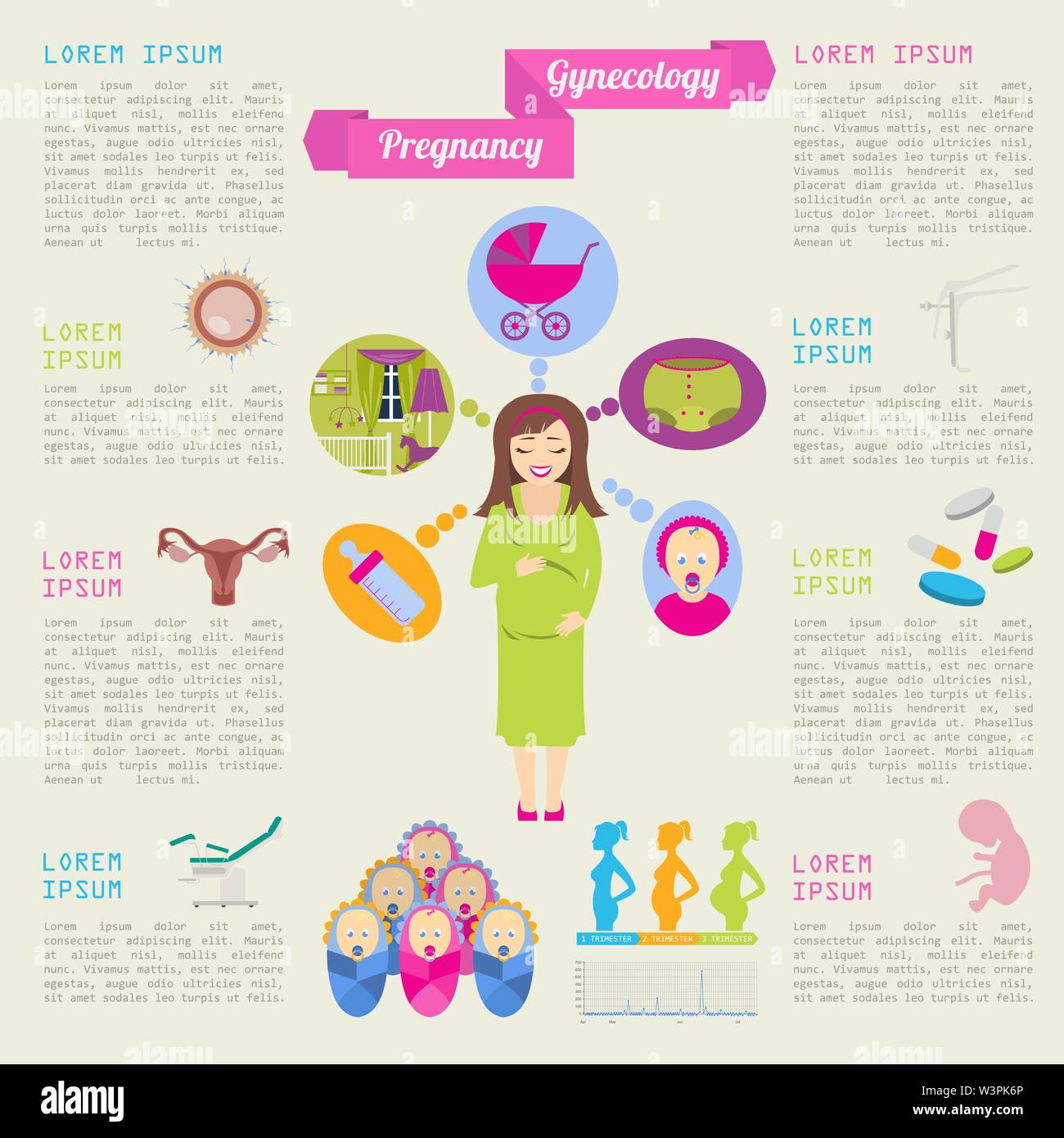 Gynecology and pregnancy infographic template. Motherhood elements ...