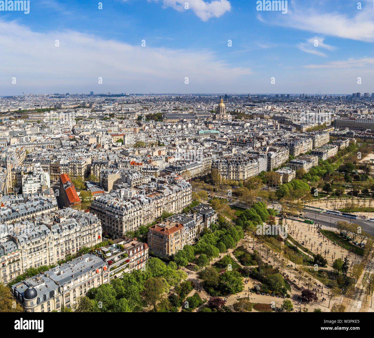 Aerial view of Paris city from Eiffel Tower. France. April 2019 Stock ...