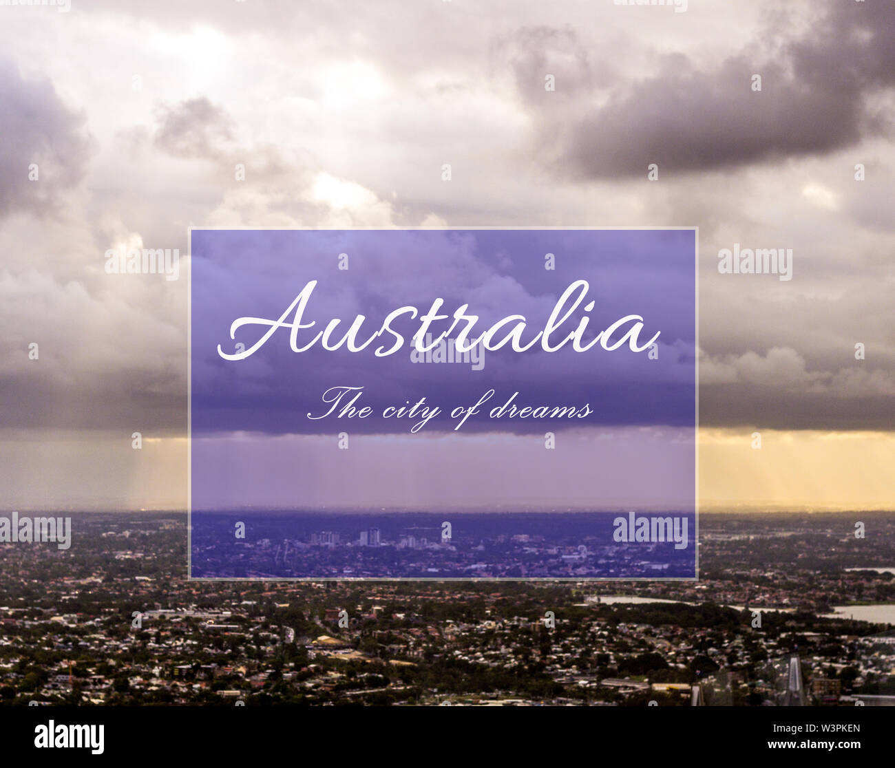 Australia text on a scenic background of city Stock Photo - Alamy