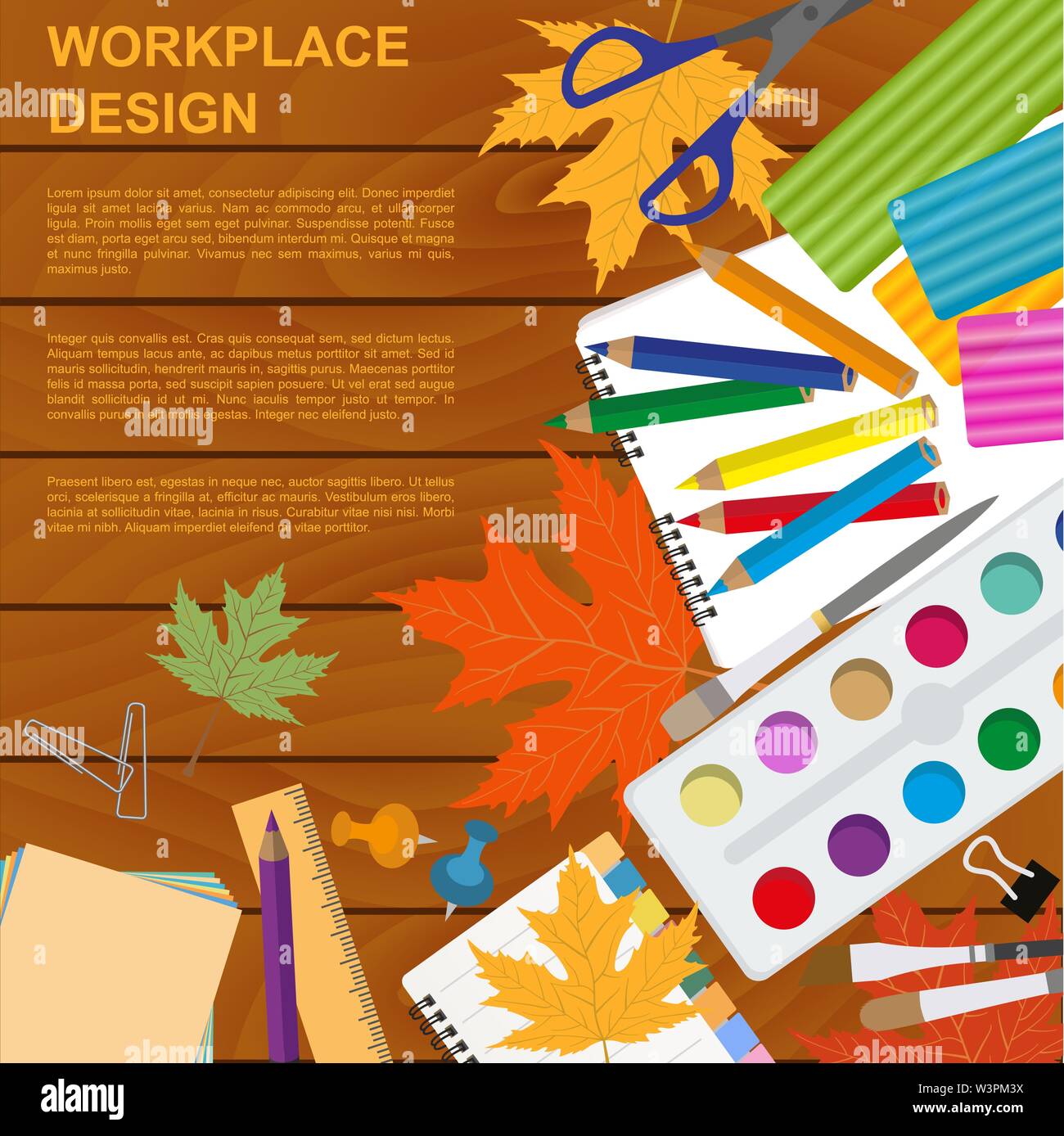 Education graphic template. Schoolboy workplace mock up for creating ...