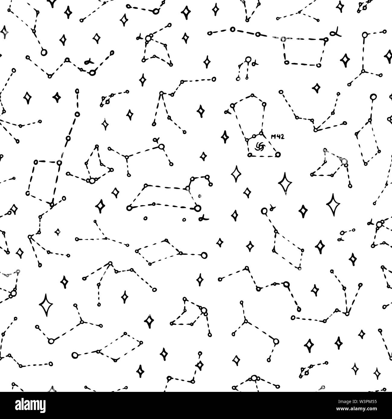 Astronomy Seamless pattern in vintage style. Space and meteorite, stars ...