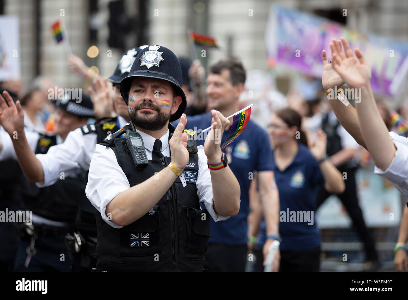 LONDON, UK - July 6th 2019: Police officers take part in the annual gay ...