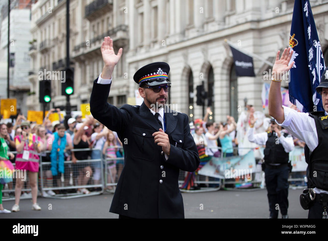 LONDON, UK - July 6th 2019: Police officers take part in the annual gay ...