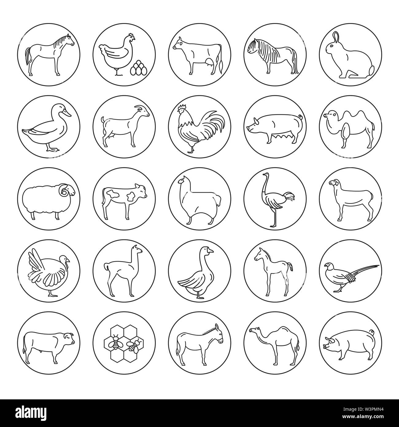 Farm animal thin line collection. 25 icon set. Flat design. Vector ...