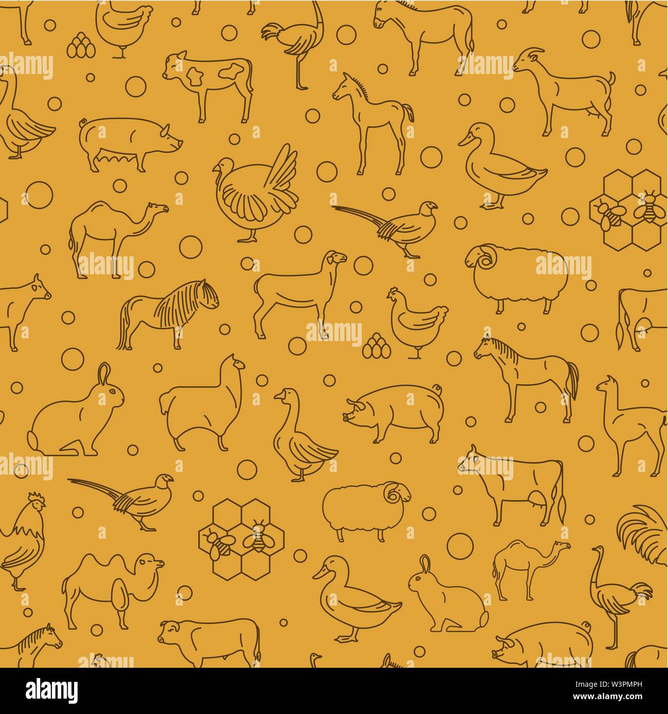 Farm animal thin line collection. Seamless patten. Flat design. Vector ...