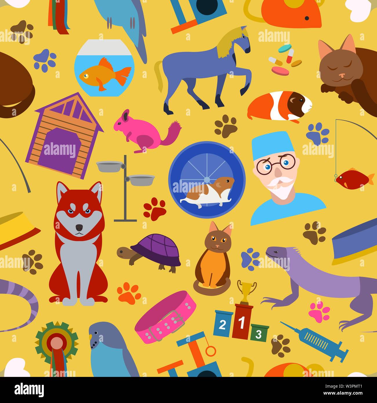 Domestic pets background. Pattern. Seamless. Vector illustration Stock ...