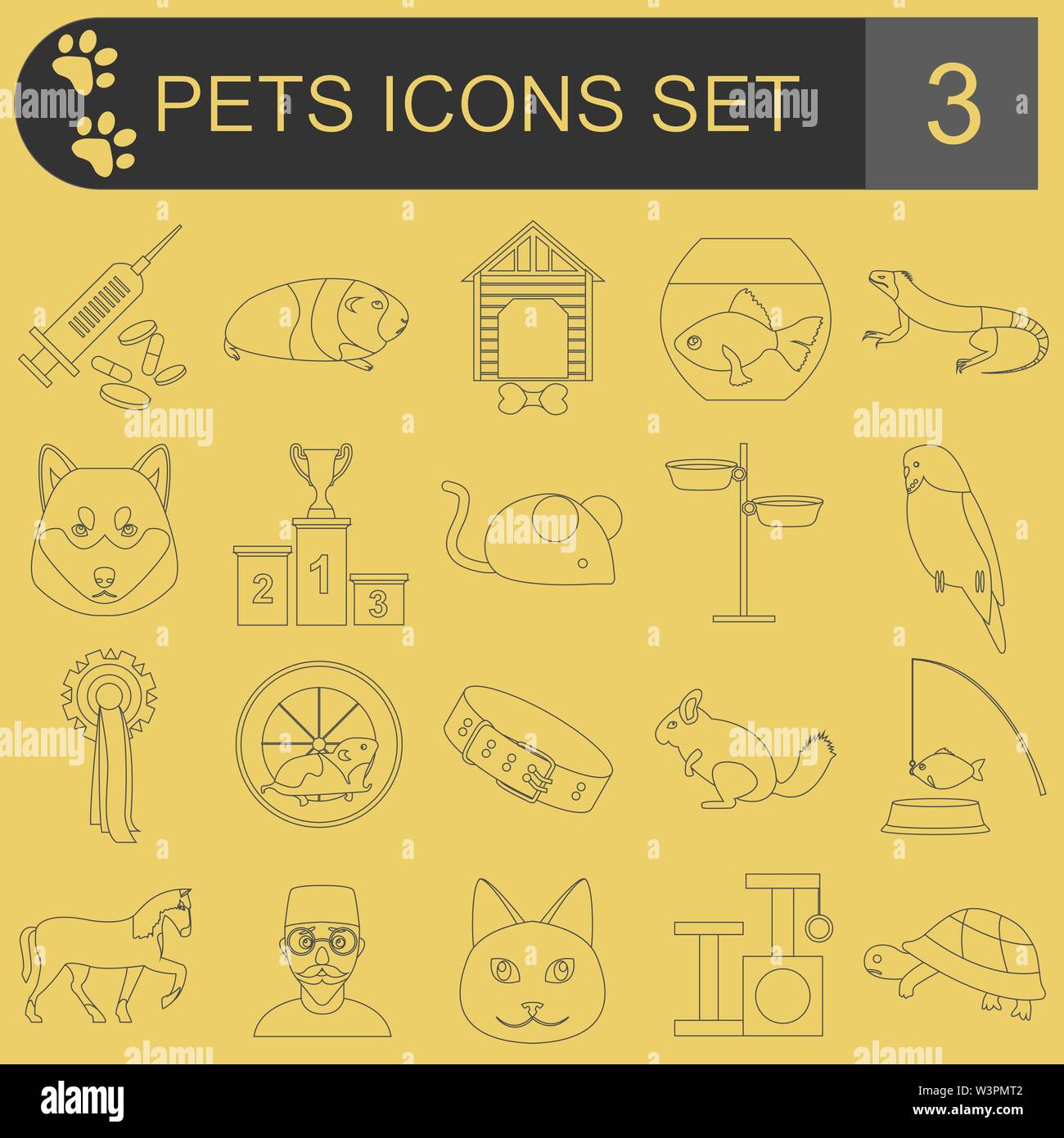 Domestic pets and vet healthcare flat icons set. Vector illustration ...