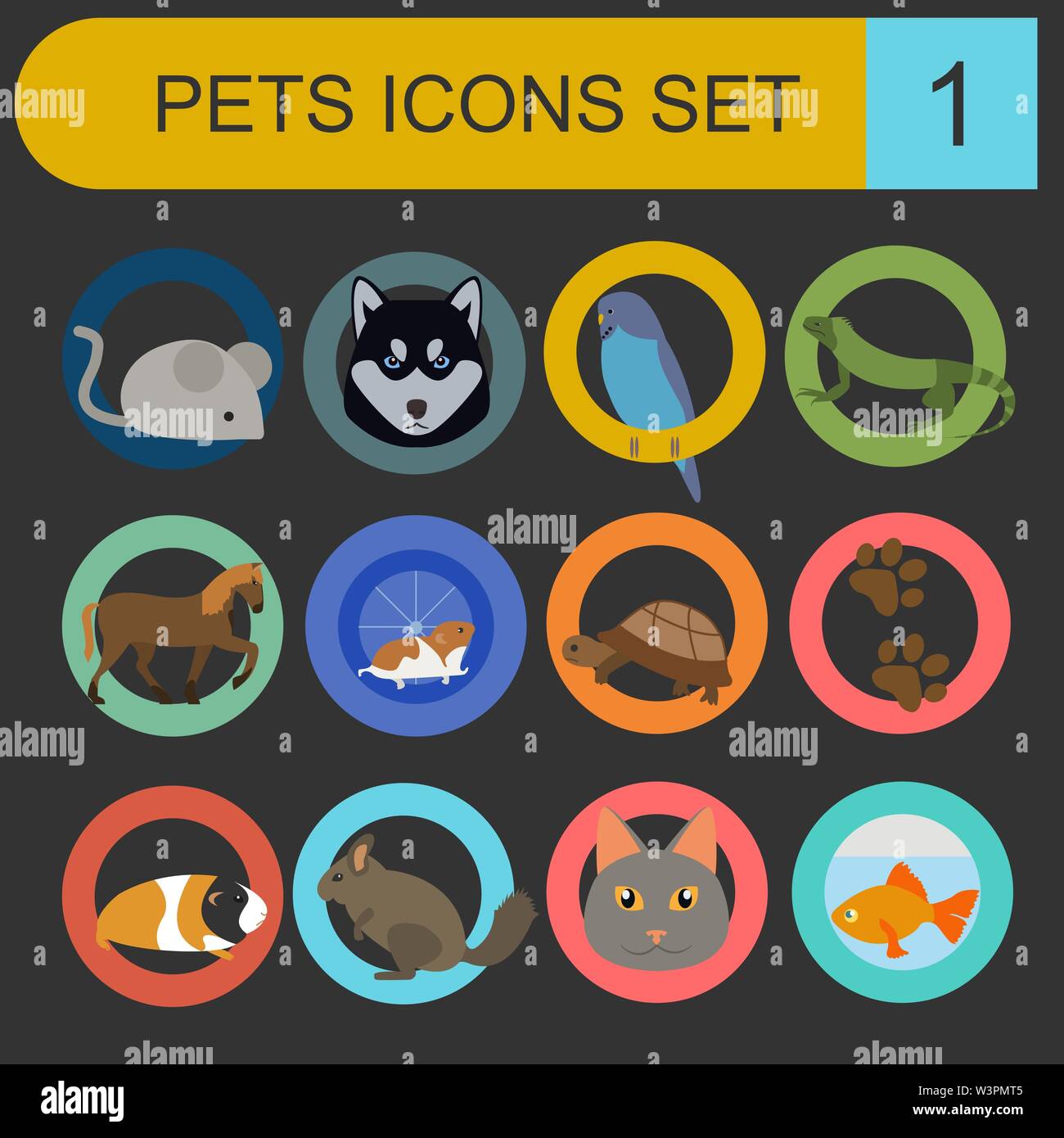 Domestic pets and vet healthcare flat icons set. Vector illustration Stock Vector Image & Art ...