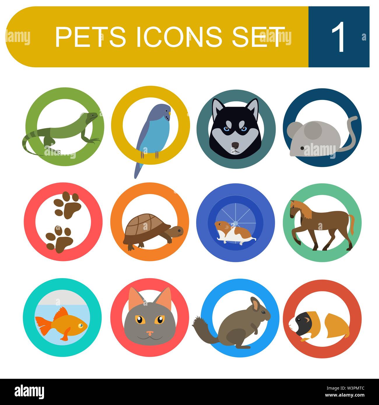 Domestic pets and vet healthcare flat icons set. Vector illustration Stock Vector Image & Art ...