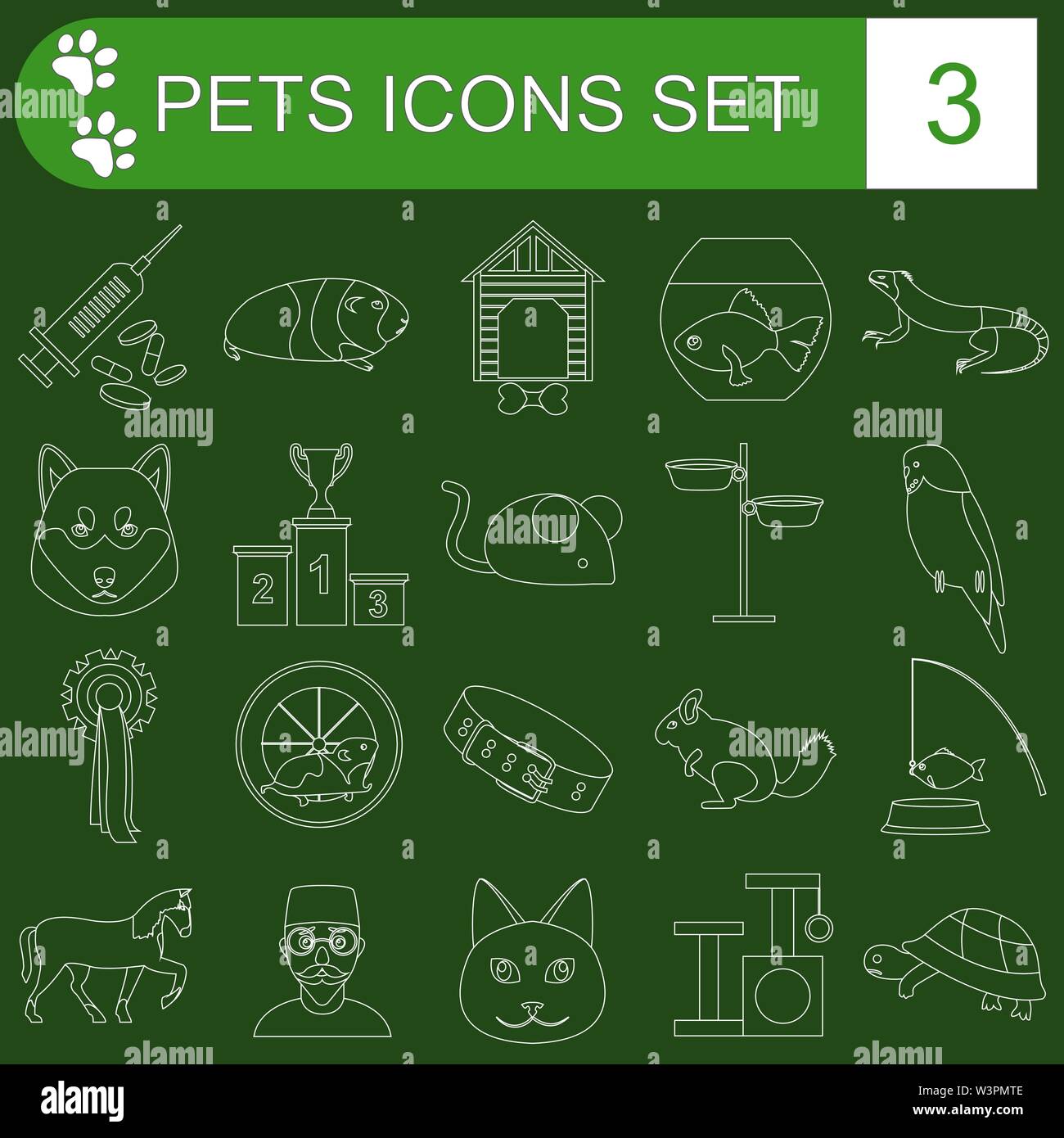 Domestic pets and vet healthcare flat icons set. Vector illustration ...