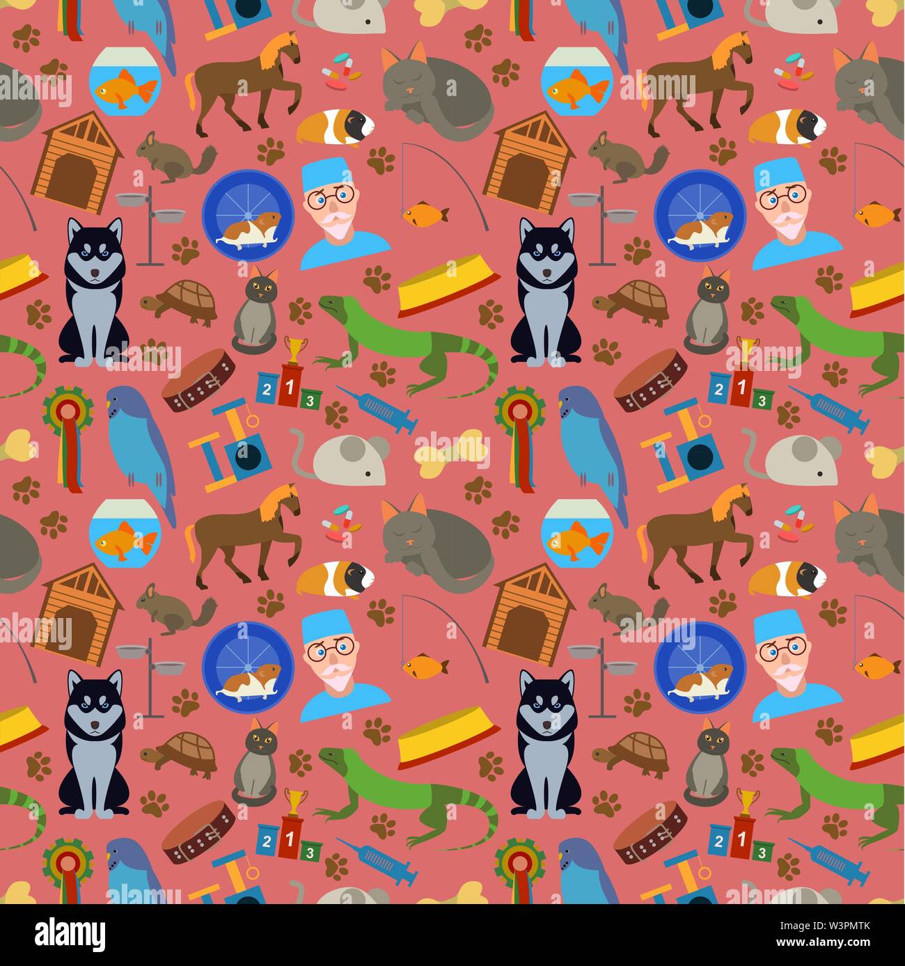 Domestic pets background. Pattern. Vector illustration Stock Vector ...