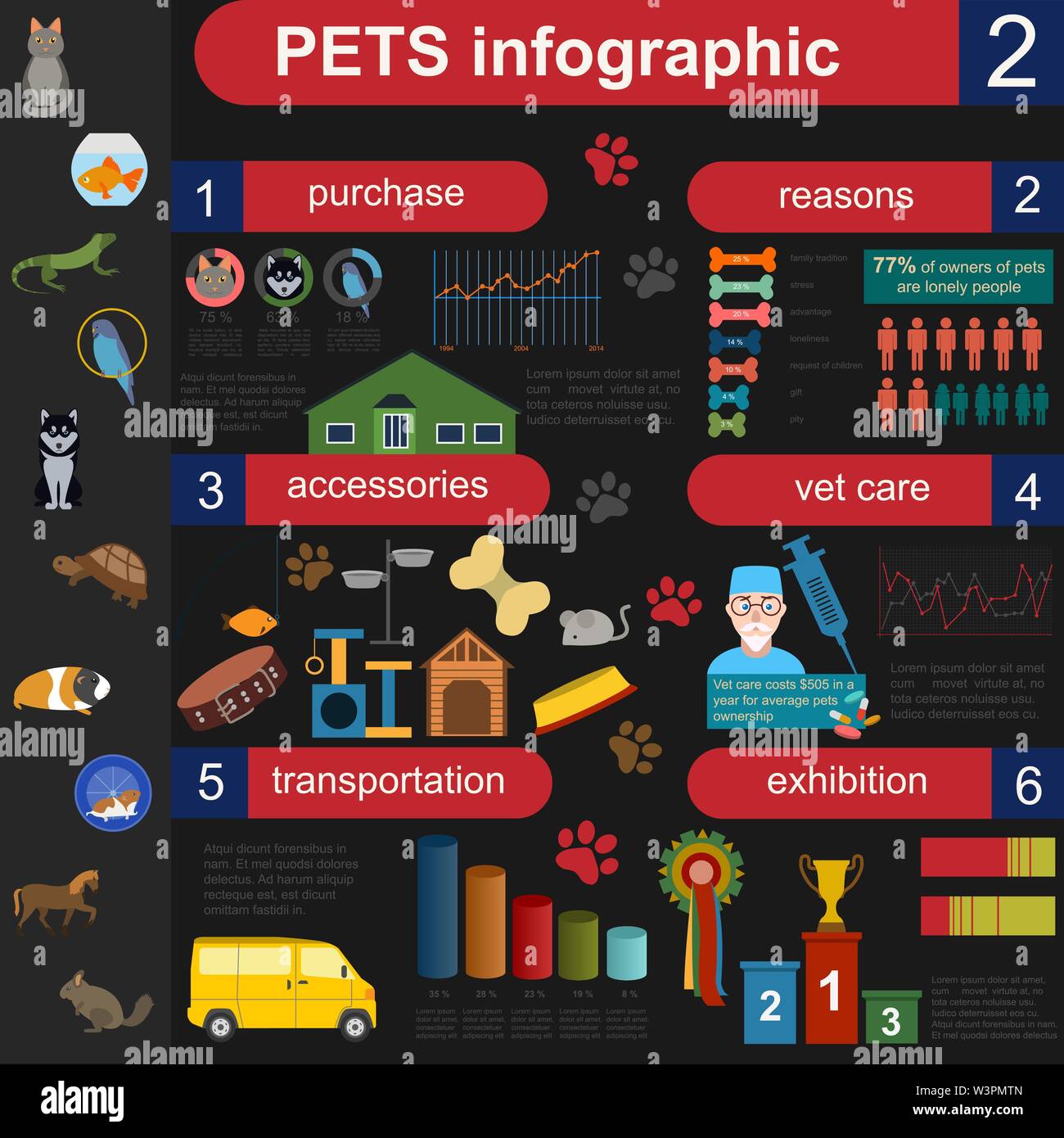 Domestic pets infographic elements, helthcare, vet. Vector illustration ...