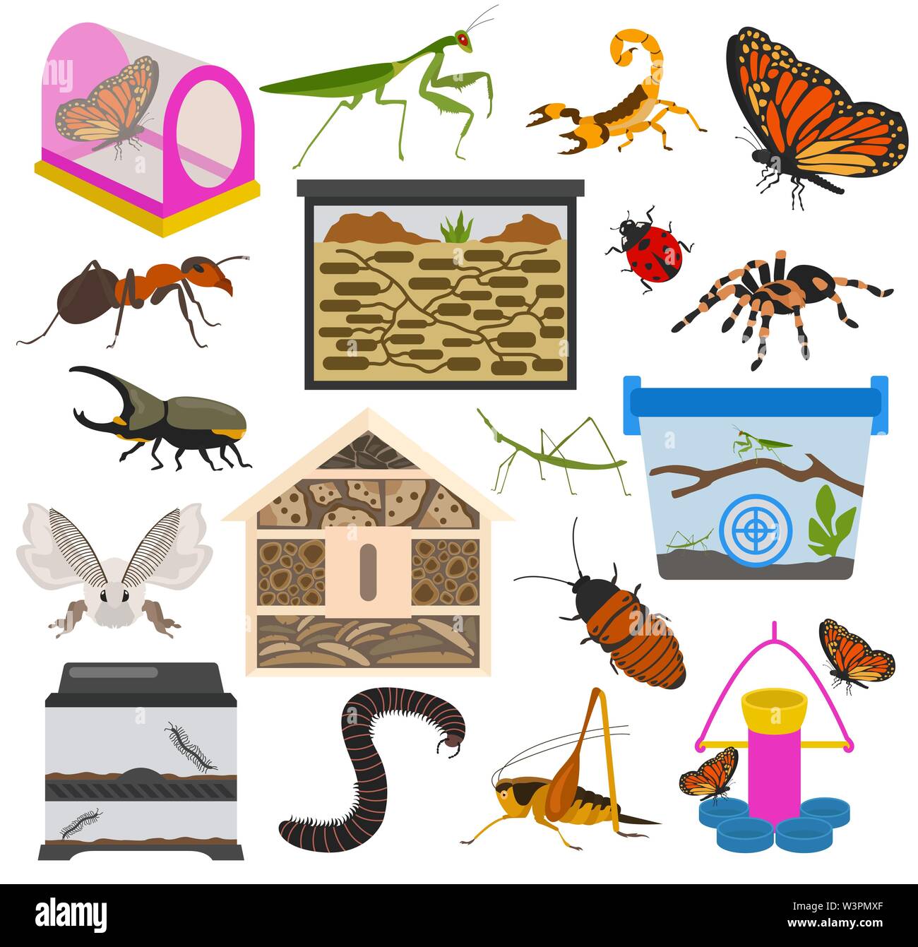 Pet appliance icon set flat style isolated on white. Insects care ...