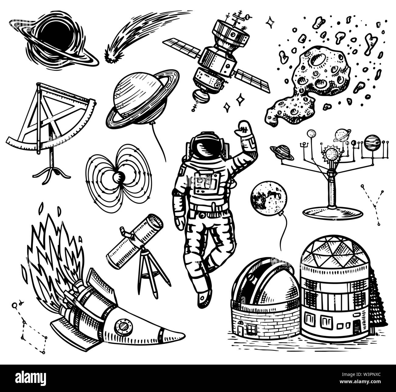 Astronomy background in vintage style. Space and cosmonaut, moon and ...