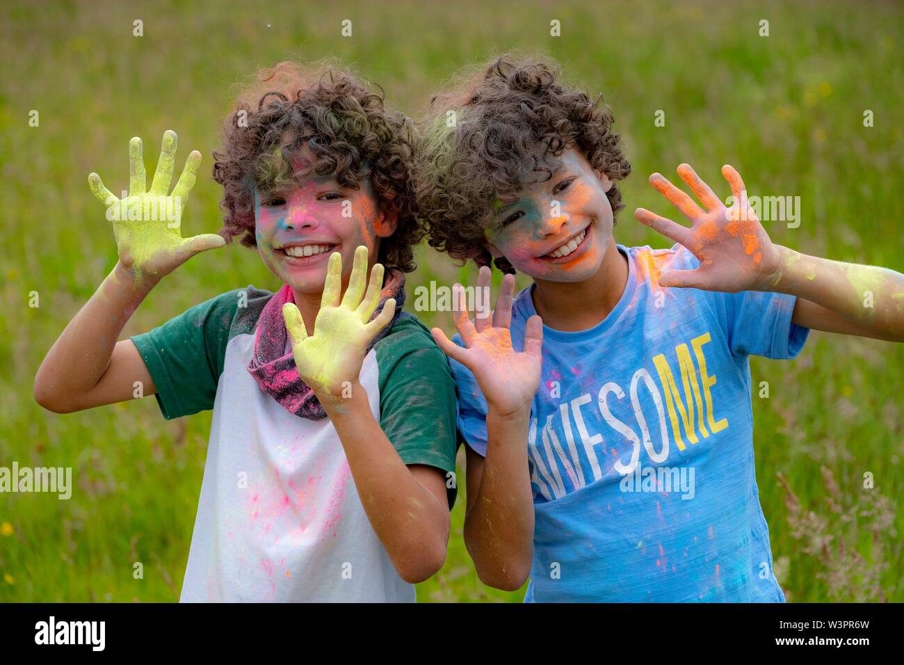 Paint battle with corn flour paint Stock Photo - Alamy