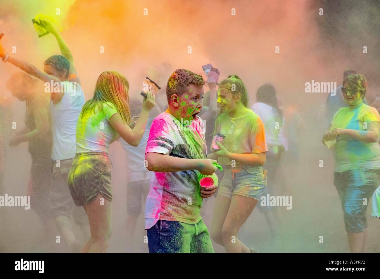Paint battle with corn flour paint Stock Photo - Alamy