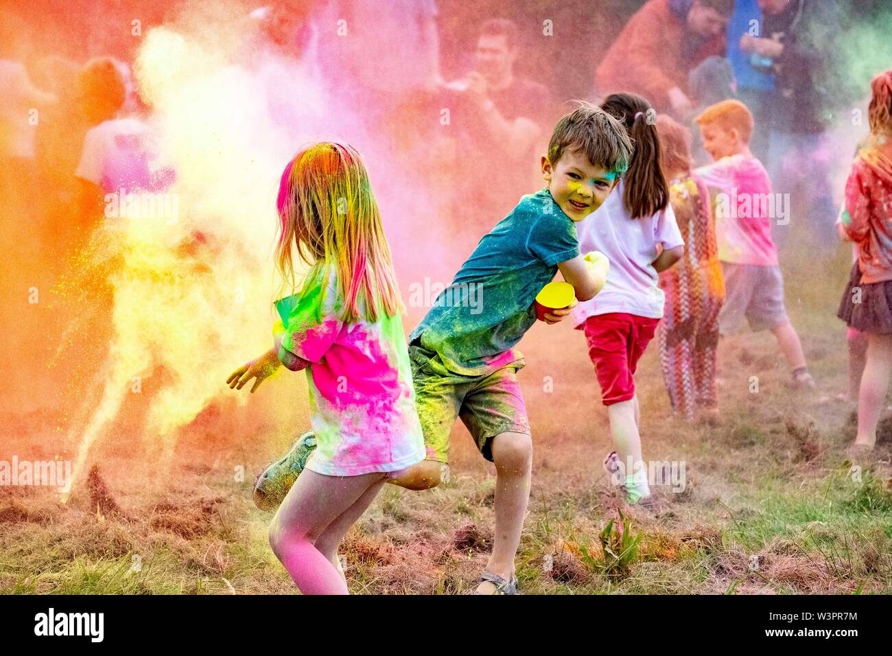 Paint battle with corn flour paint Stock Photo - Alamy