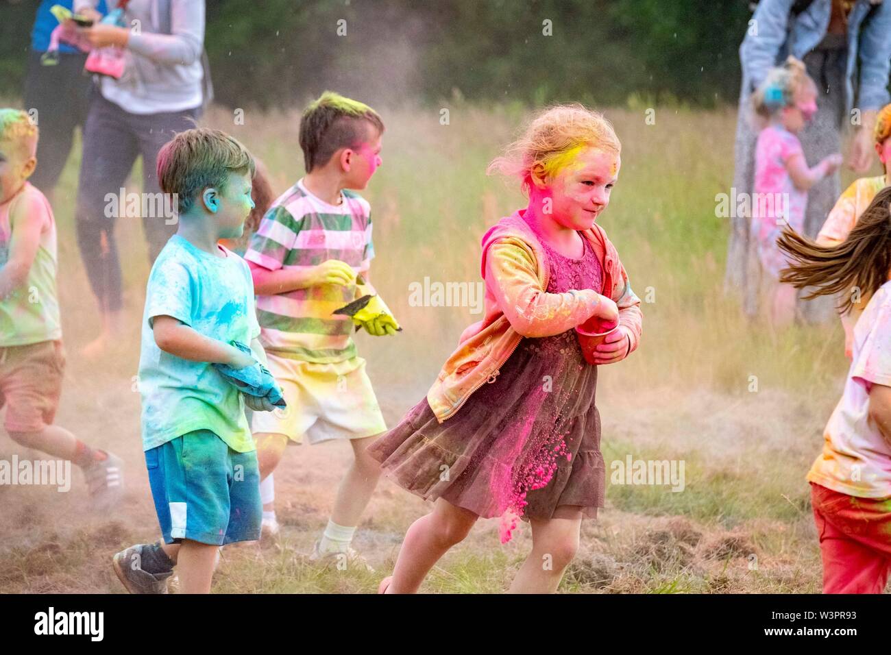 Paint battle with corn flour paint Stock Photo - Alamy