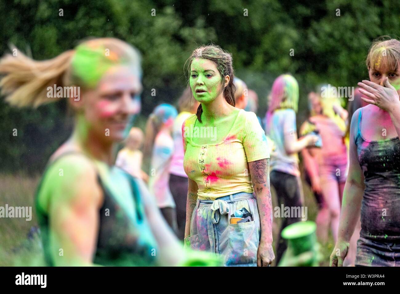 Paint battle with corn flour paint Stock Photo - Alamy