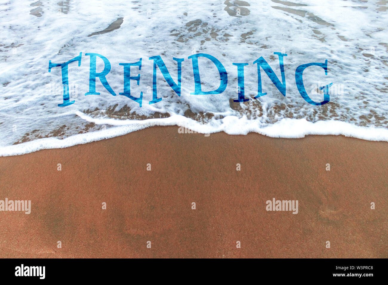 Concept trending news and ideas over waves on the beach side . ups and ...