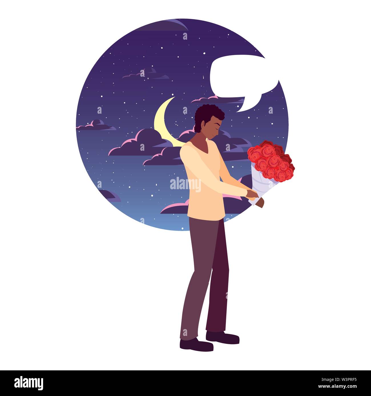 man holding bouquet flower in the night vector illustration Stock ...