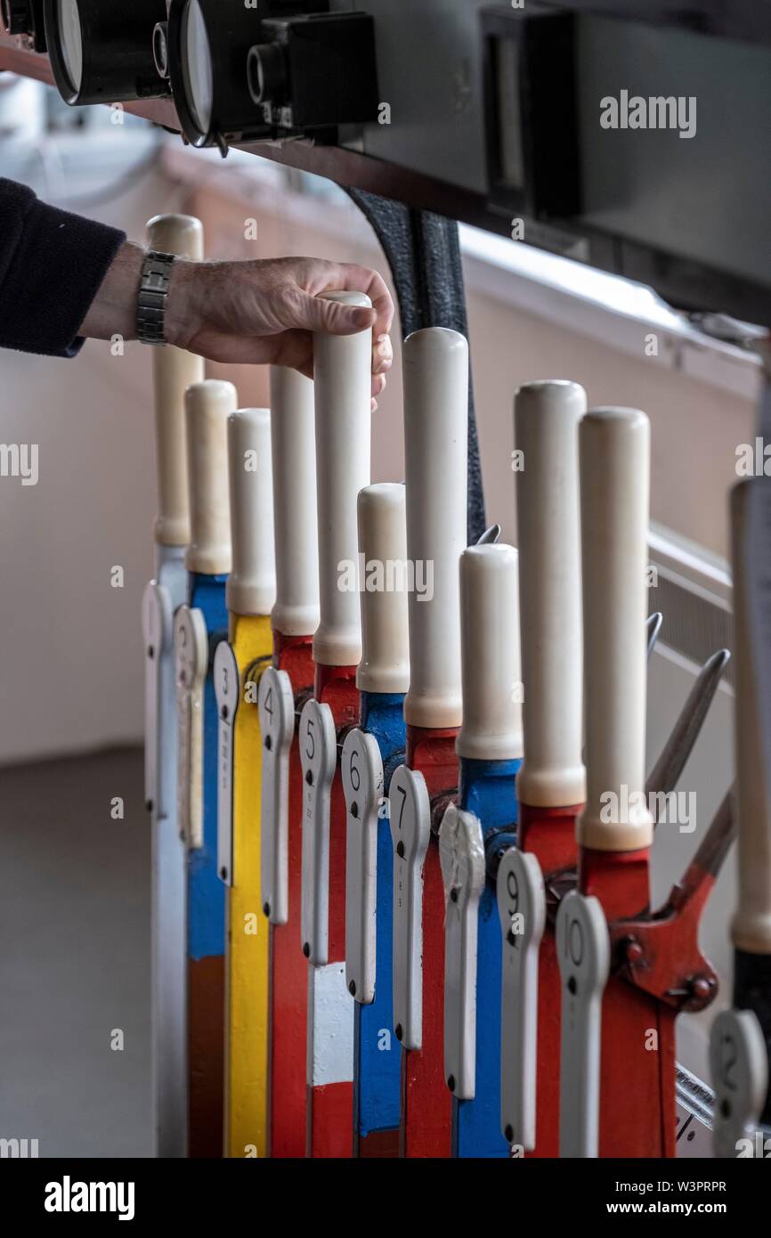levers in a signal box Stock Photo - Alamy