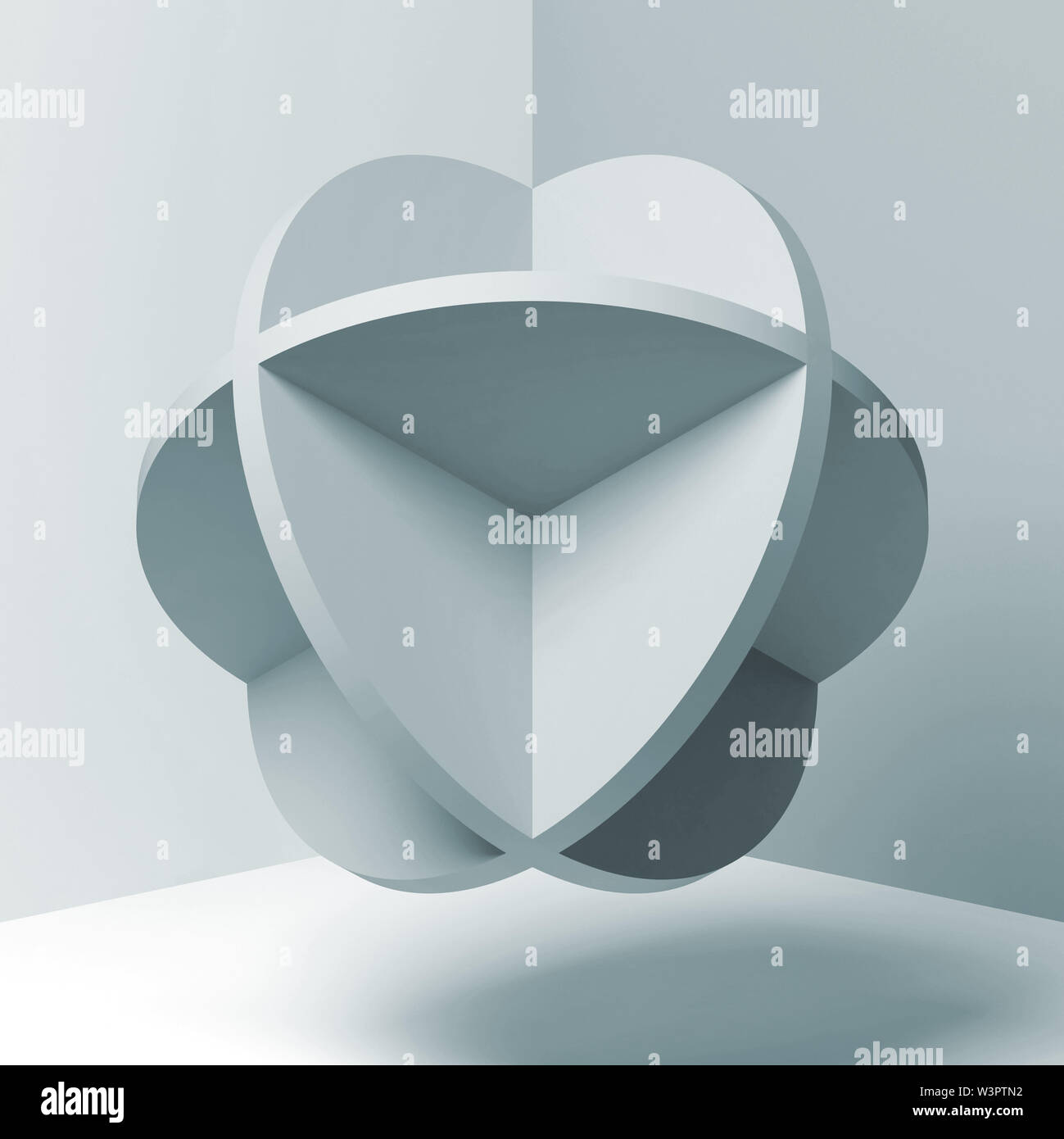 Abstract spherical compound object flying in empty corner, square 3d ...