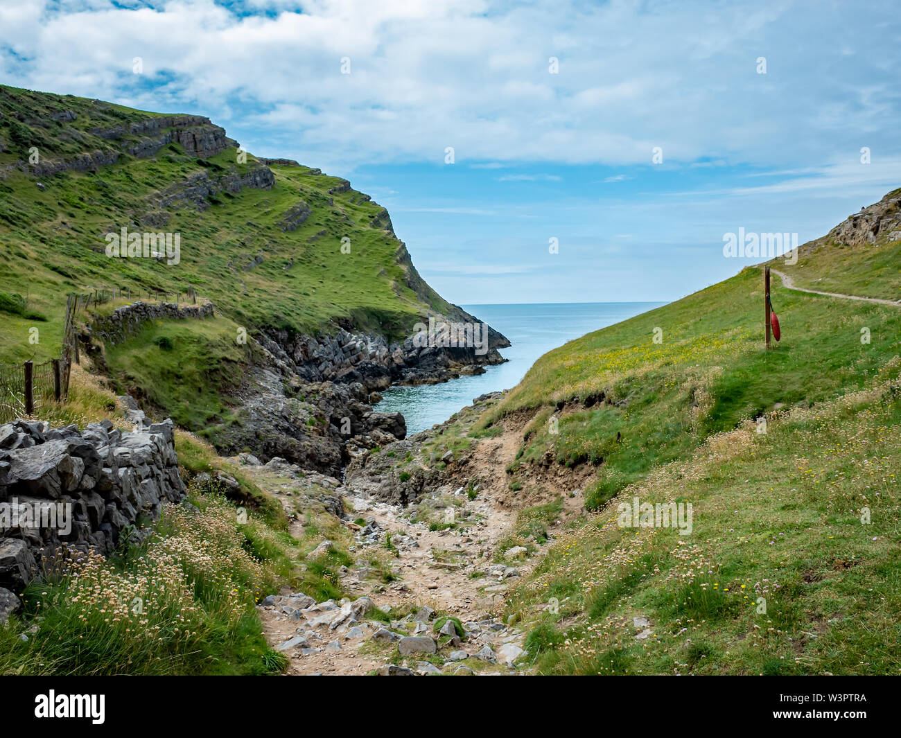 Welsh Coastal Path, Gower, South Wales. The rocky path down to Mewslade ...
