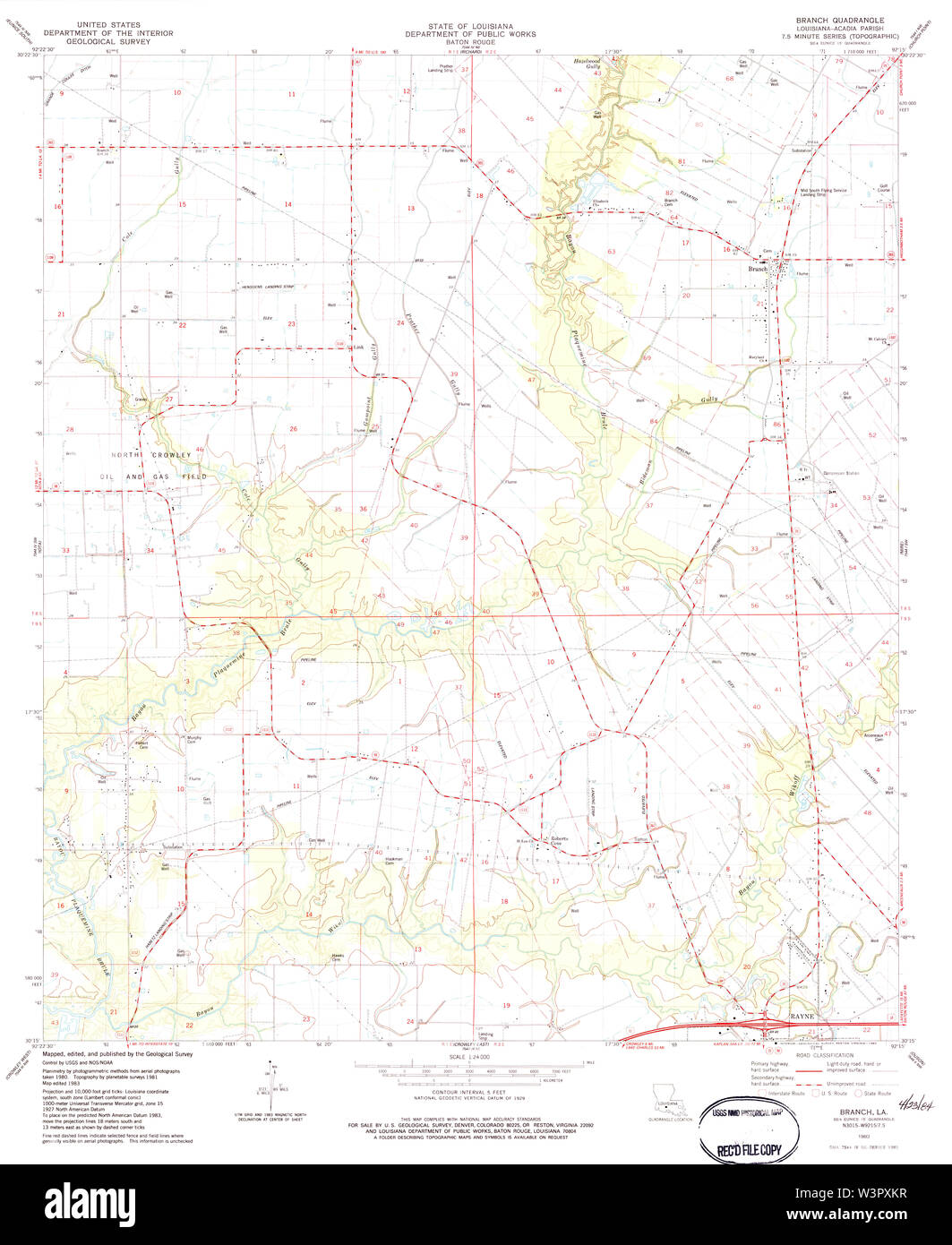 USGS TOPO Map Louisiana LA Branch 331518 1983 24000 Restoration Stock ...
