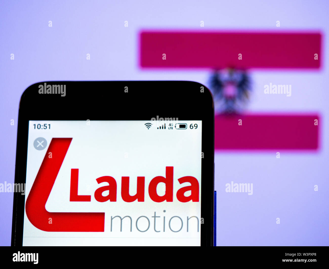 In this photo illustration the LAUDA MOTION logo is seen displayed on a ...