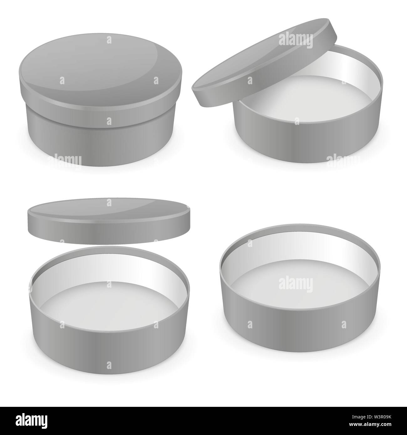 Round gray hat box. Open and closed empty carton. Vector illustration ...