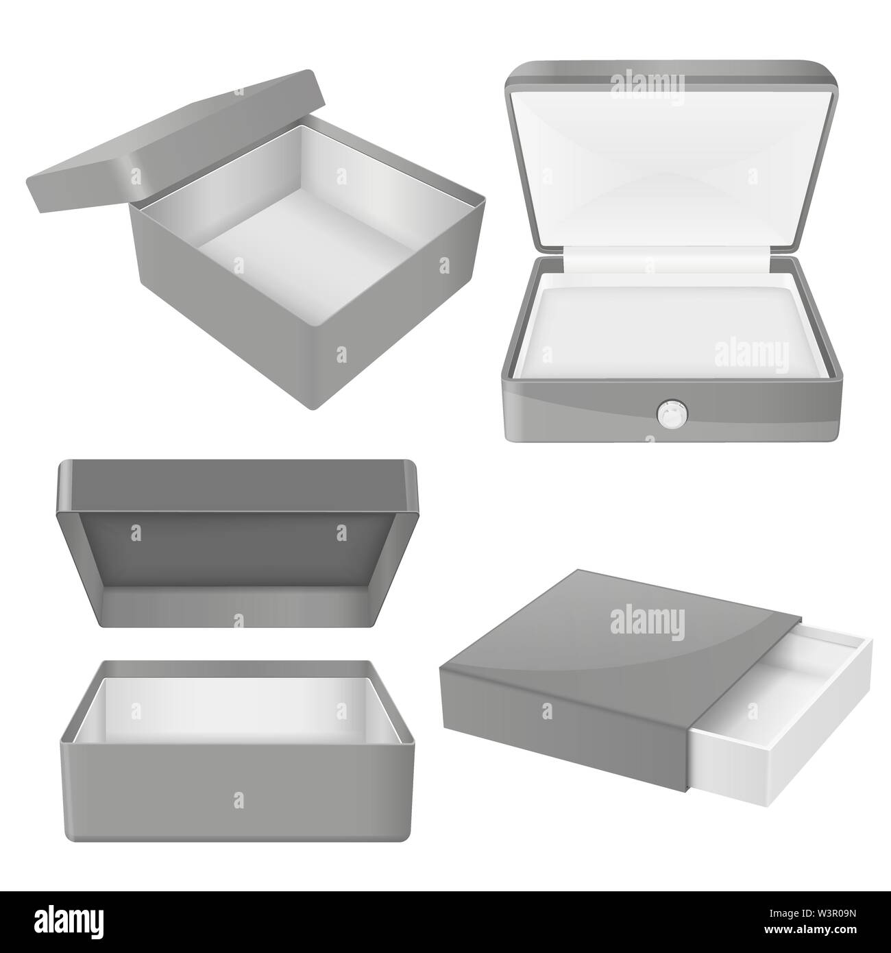 Gray gift box. Set of various boxes. Vector 3d illustration Stock ...