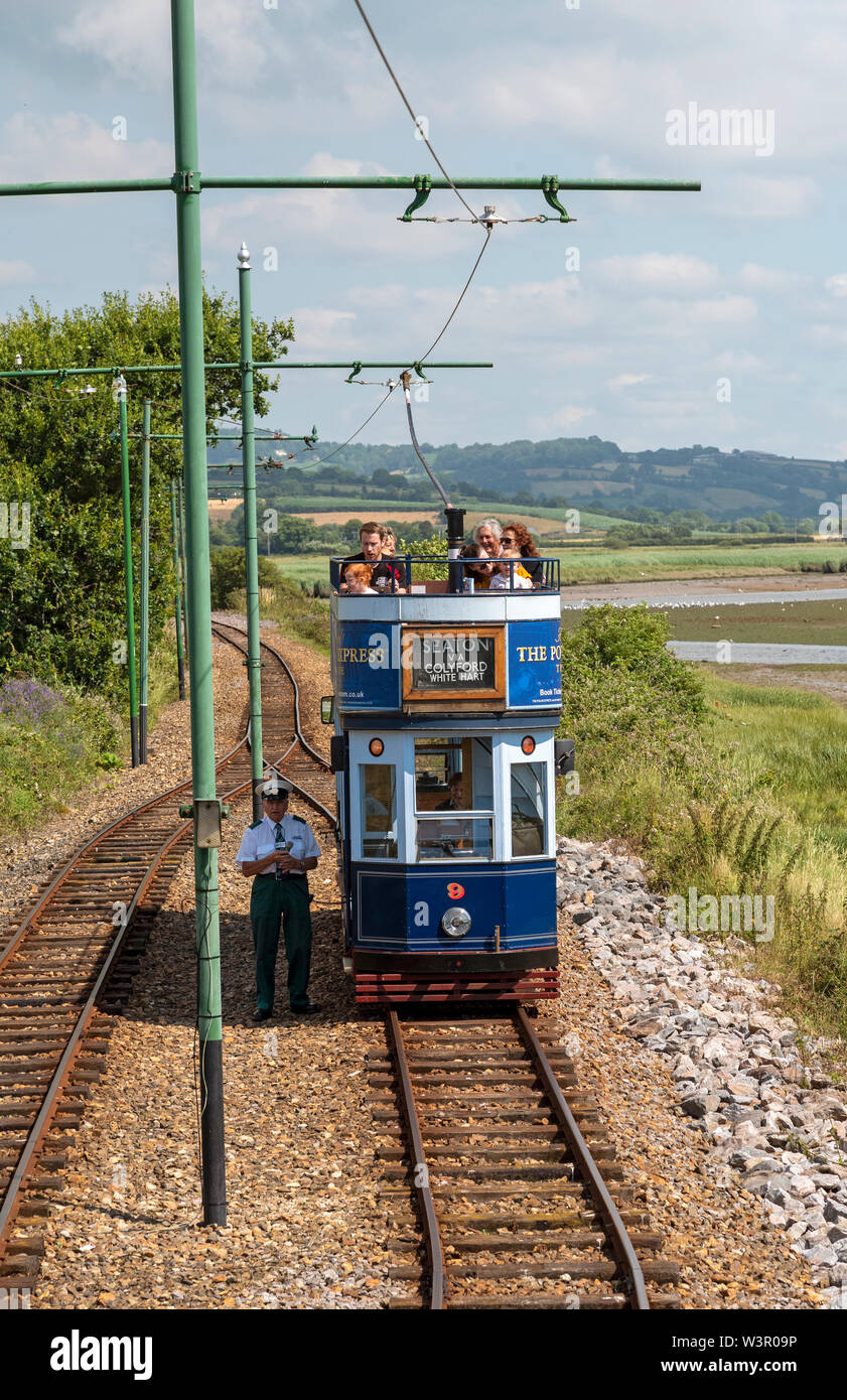 Seaton, Devon, England, UK. Seaton Tramway. Electric tramcar 9 ...