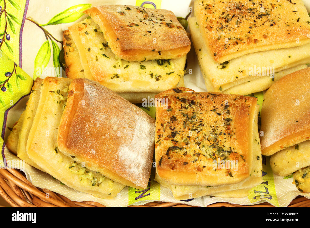 Closeup of home made layered bread rolls filled with garlic, butter and ...