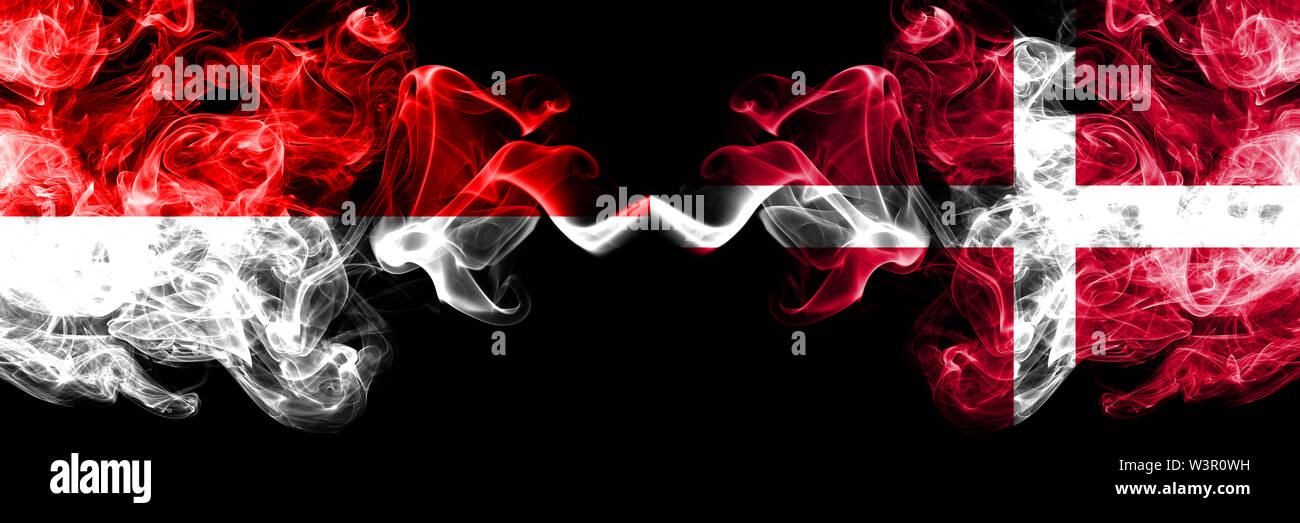 Indonesia vs Denmark, Danish smoky mystic flags placed side by side ...